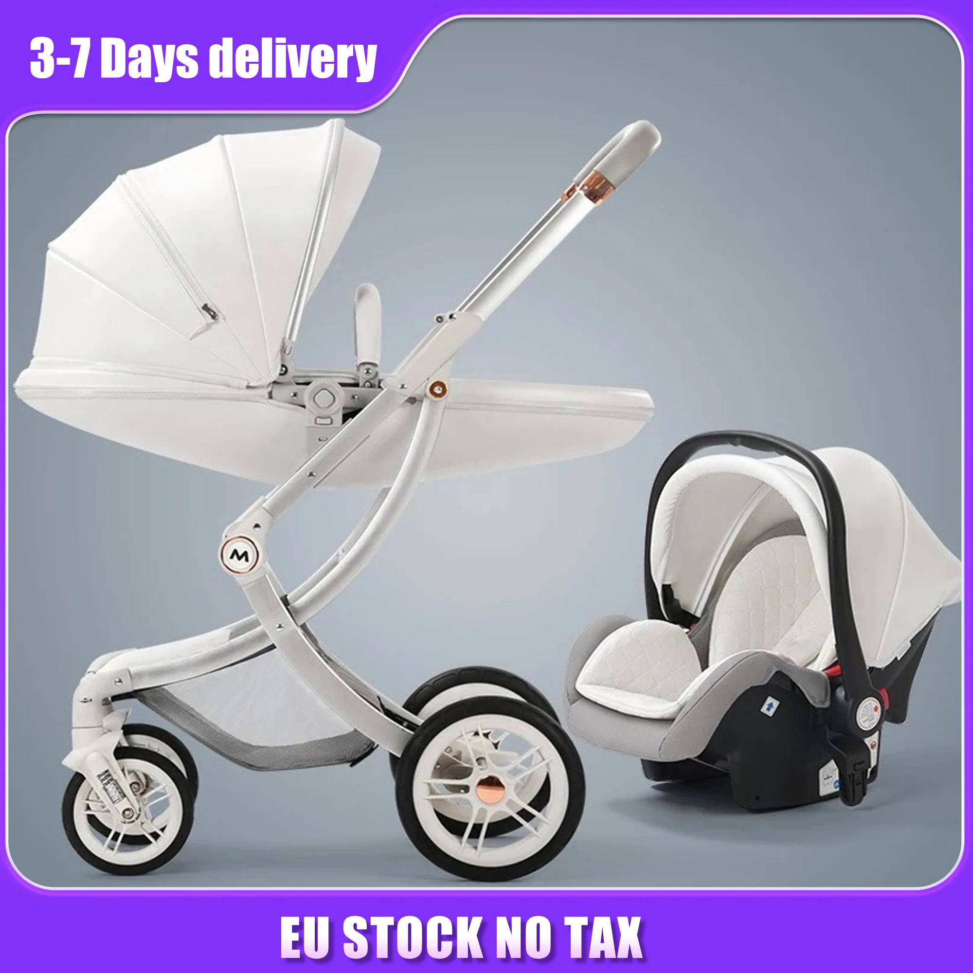 Baby-Stroller-3in1-Luxury-Baby-Carriage-with-Car-Seat-Eggshell-Newborn ...
