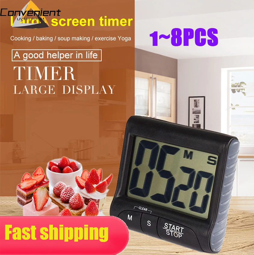 1-8PCS-Portable-Digital-Countdown-Timer-LCD-Kitchen-Big-Digit-Timer ...