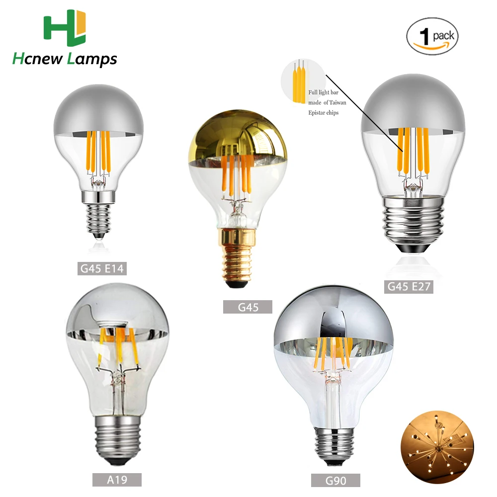Mirror-Silver-Edison-LED-Light-Bulbs-A19-G45-G90-4W-8W-E12-E26-E27 ...