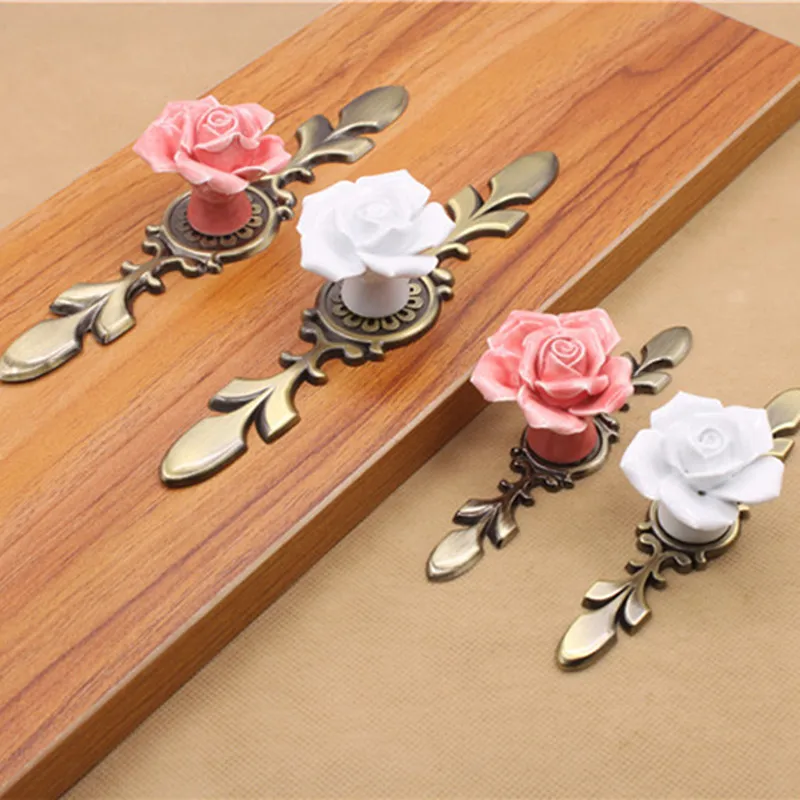 1pcs-Door-Handles-Rose-Flower-Ceramic-Alloy-Base-Kitchen-Drawer-Cabinet ...