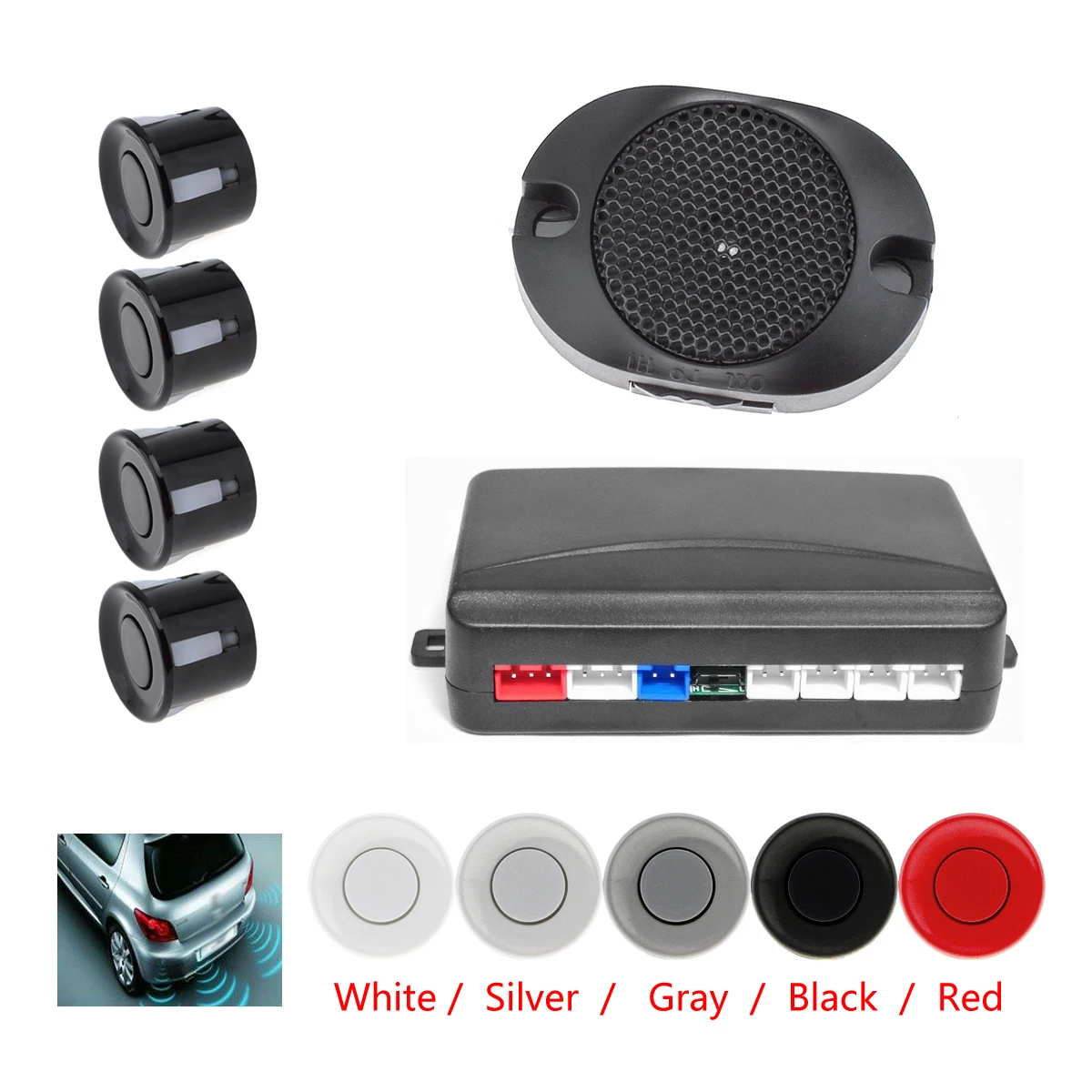 Car-Parking-Sensor-System-4-Sensors-Buzzer-Car-Parktronic-Front-Parking ...