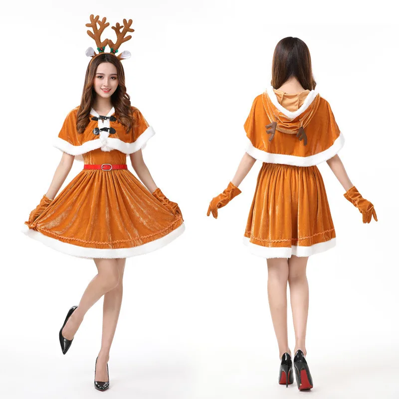 2022-Christmas-Costume-Women-Reindeer-Brown-Fashion-Dress-Uniform-Women ...