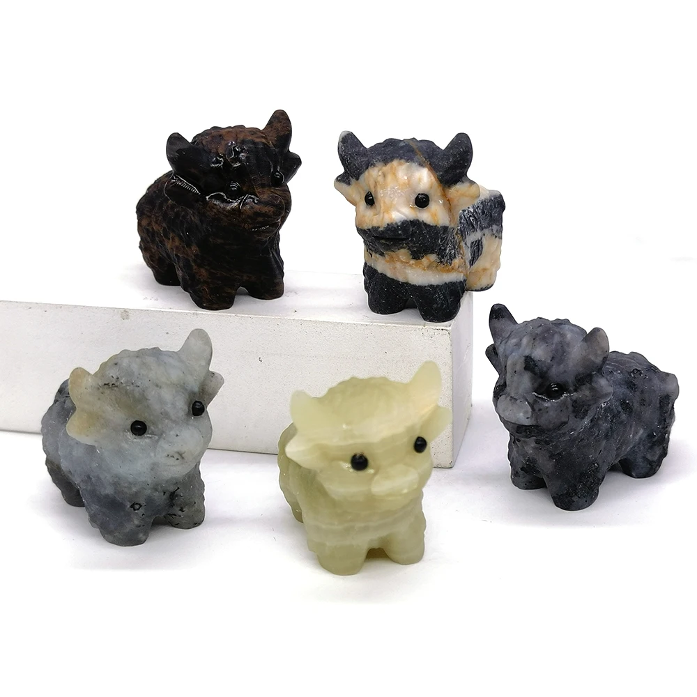 1.5" Yak Statue Natural Stone Crystal Quartz Cattle Gemstone Carving ...