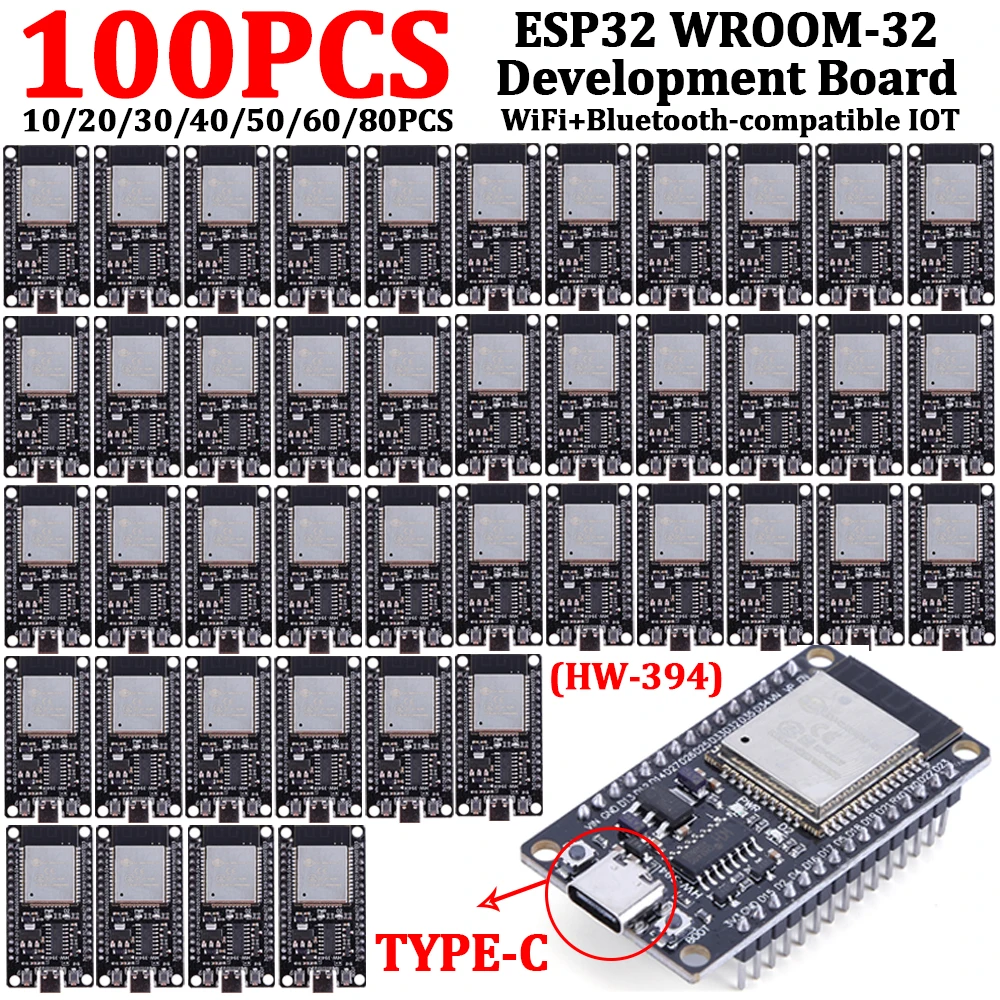 Placa de Desenvolvimento 100 1PCS ESP32 TYPE C WiFi + Bluetooth BT + BLE MCU Módulo Compatível ...