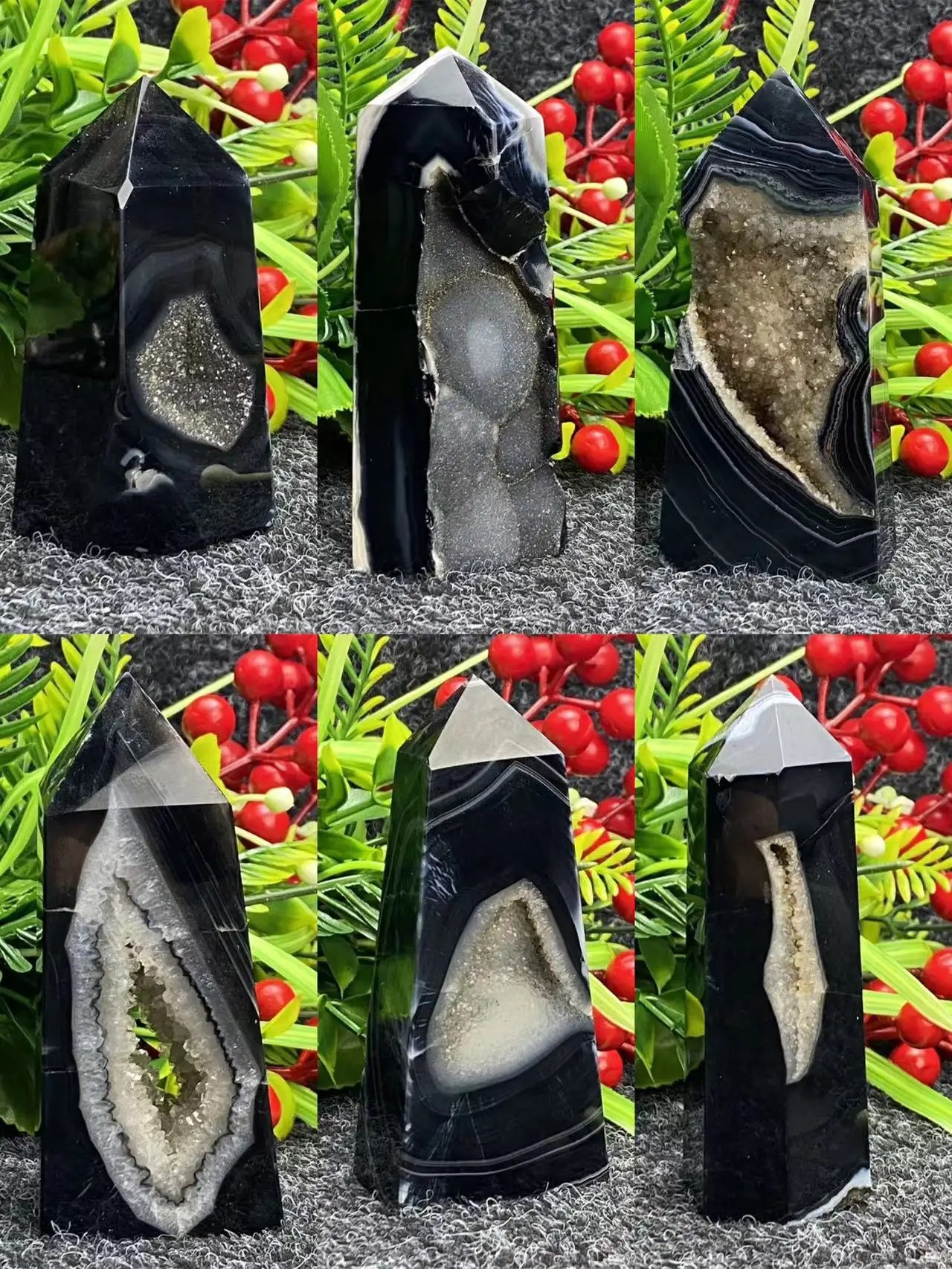 Natural-Stone-Black-Agate-Geode-Obelisk-Reiki-Healing-Crystal-Wand-Feng ...