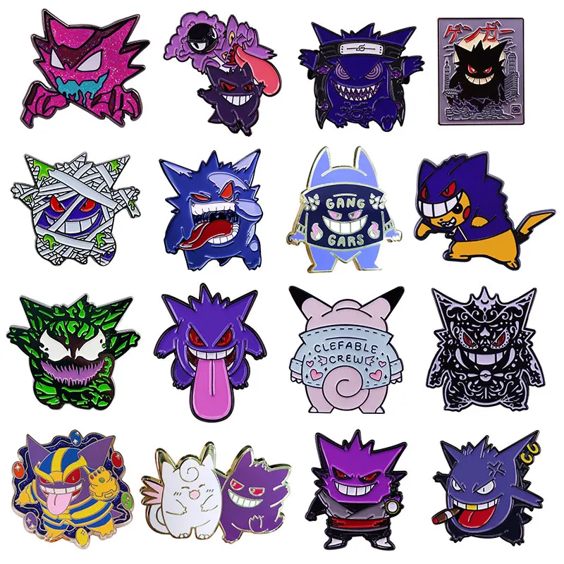 Anime Pokemon Enamel Pin Gengar Cartoon Pocket Monster Metal Brooch ...