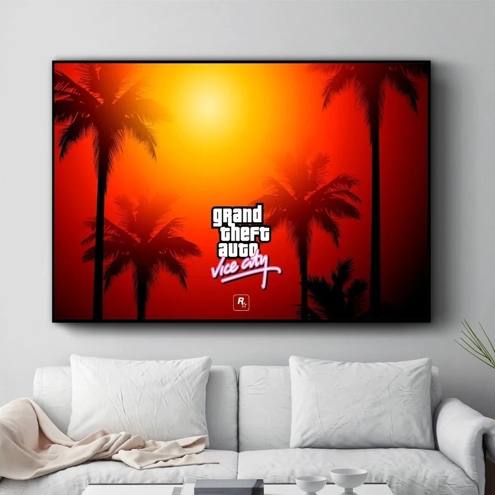 Gta Vice City Sunset Landscape Posters And Prints Canvas Painting Wall ...