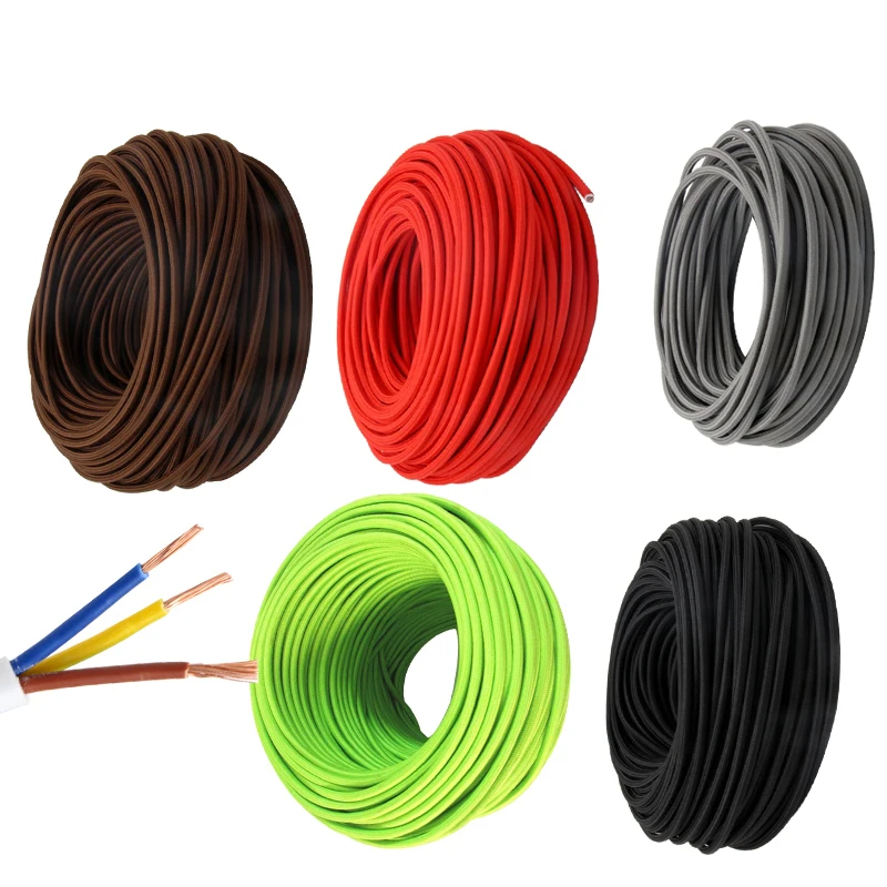 3 Core 0.75mm2 Fabric Cloth Covered Cable Vintage Light Cord 3 Wire ...