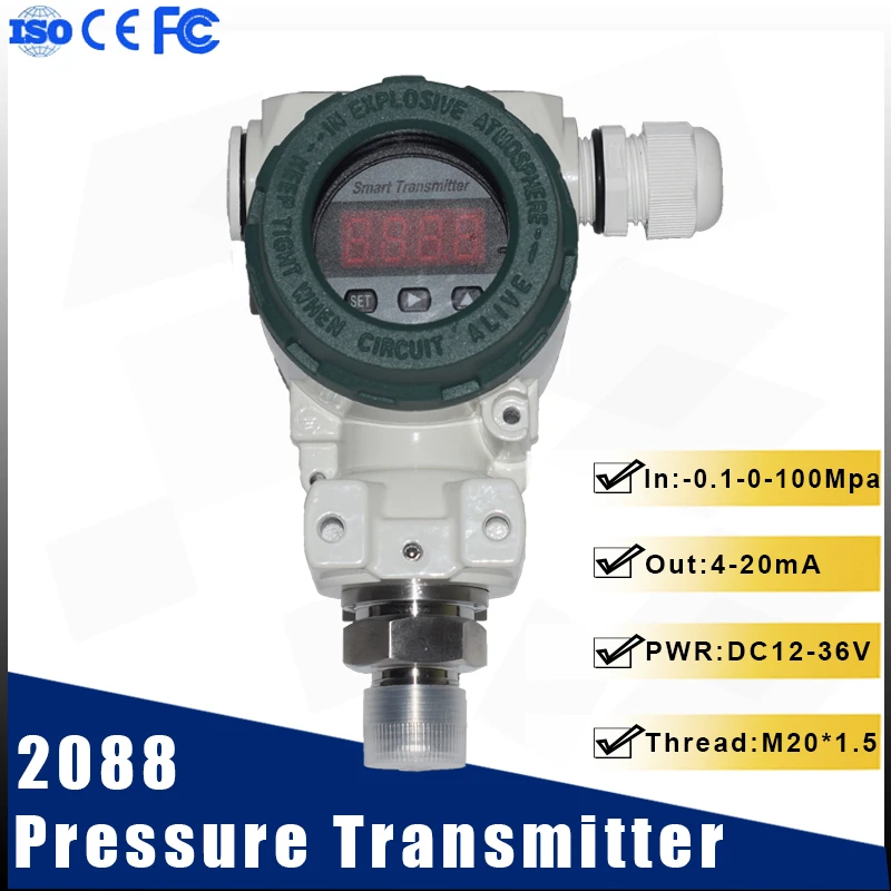2088 Type LED Display Pressure Transmitter Outdoor Water Liquid Air Oil Pressure Sensor Output 4 ...
