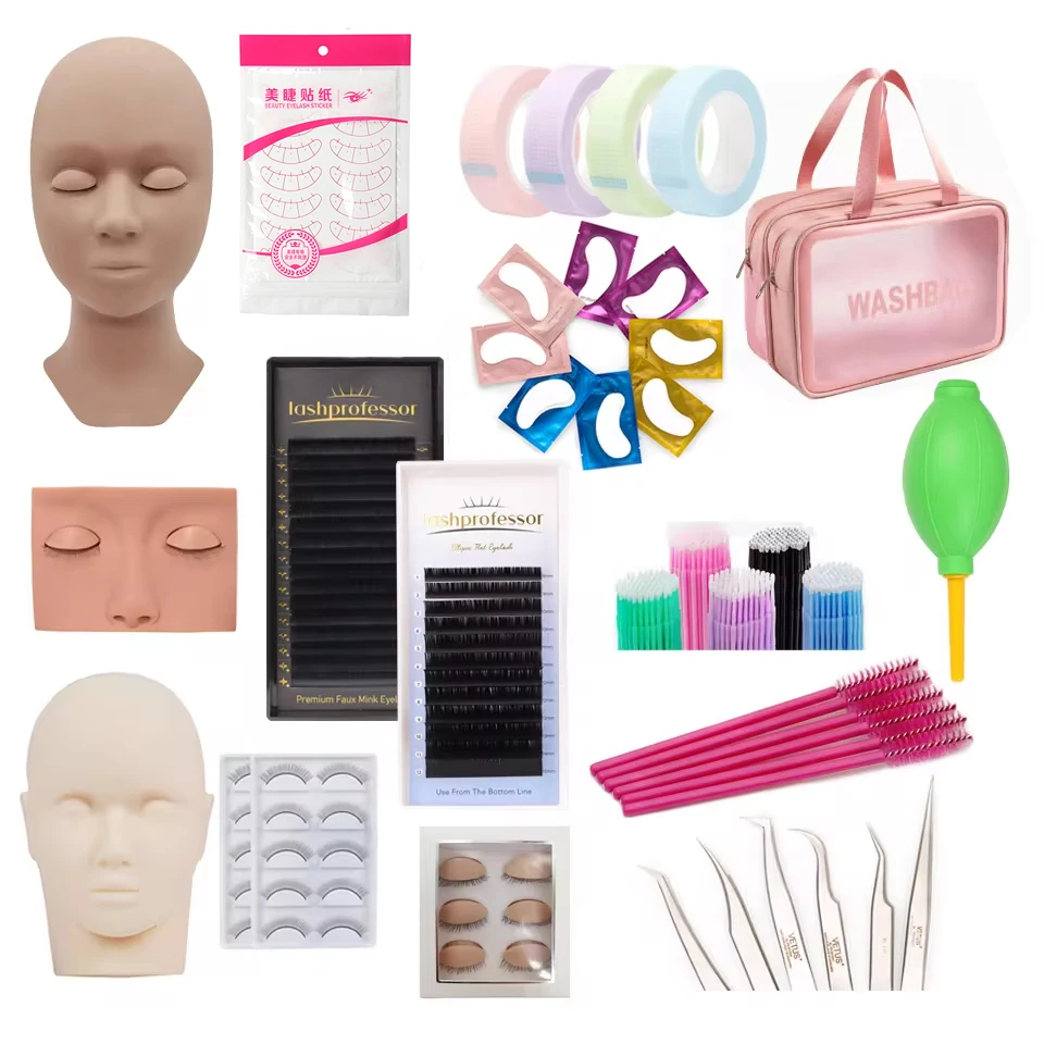 Eyelash-Extension-Set-Mannequin-Head-Lash-Brush-Tweezer-Glue-Eye-Pad ...