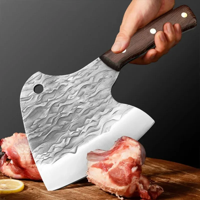 AXE-Heavy-Knife-Chop-Bone-Cleaver-Meat-Kitchen-Knives-Wood-Handle-Hand ...