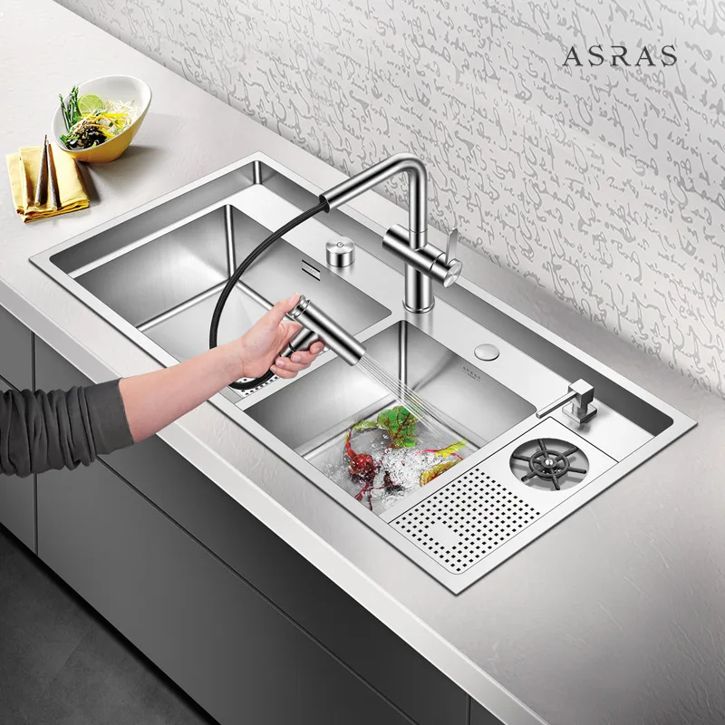 ASRAS-10050MD-304-Luxury-Handmade-Kitchen-Sink-Defrosting-Water-Sprinkler-with-Cup-Rinser-and ...