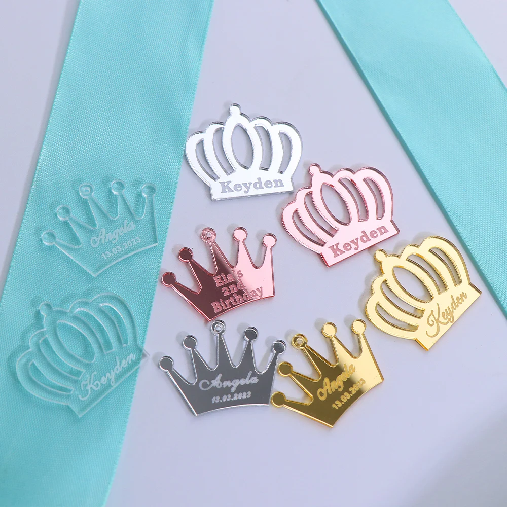 50/100pcs Personalized Acrylic Crown Tag Engraved Custom Baby Shower ...