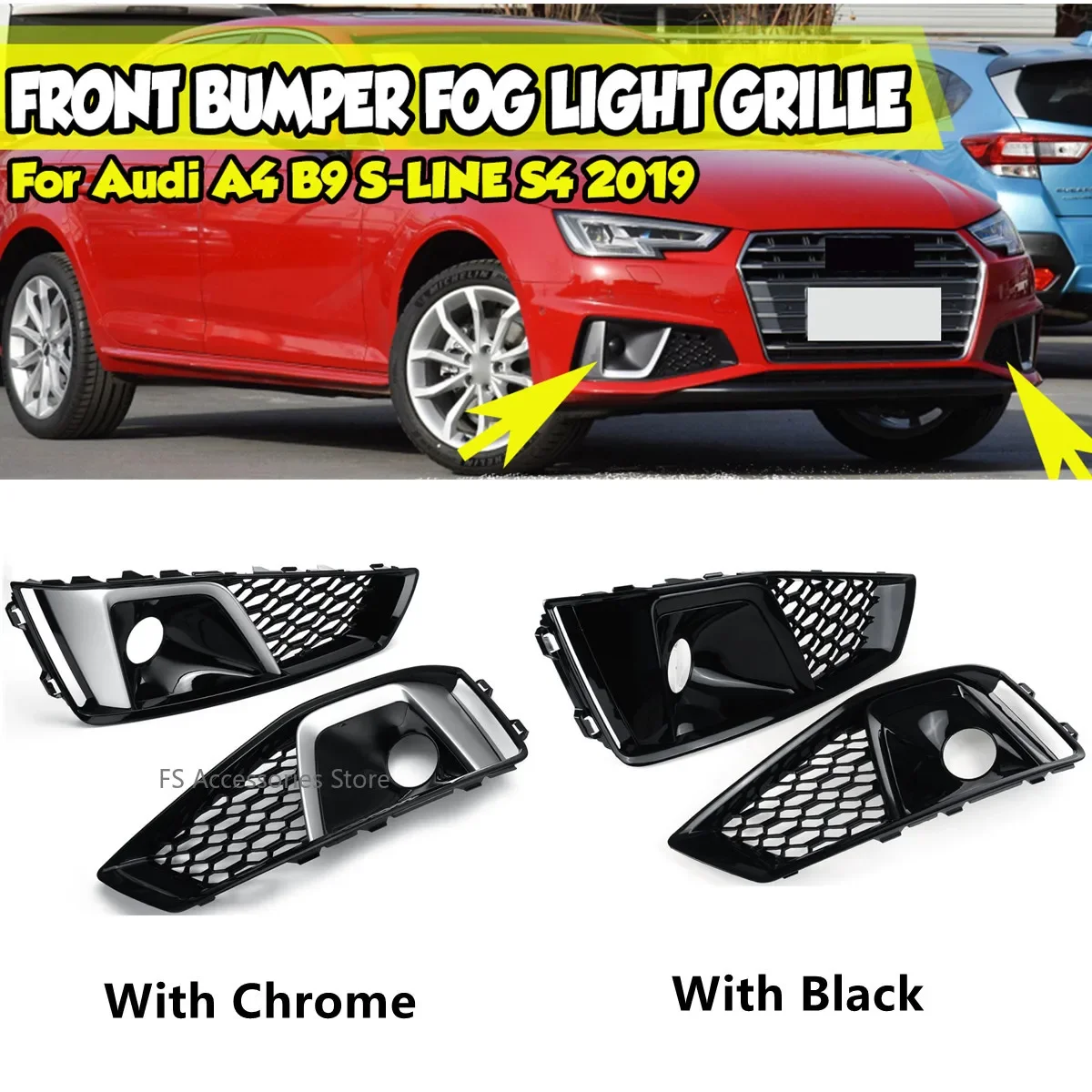 Pair Car Front Grille Honeycomb Grille Cover Mesh Grill For Audi A4 B9 ...