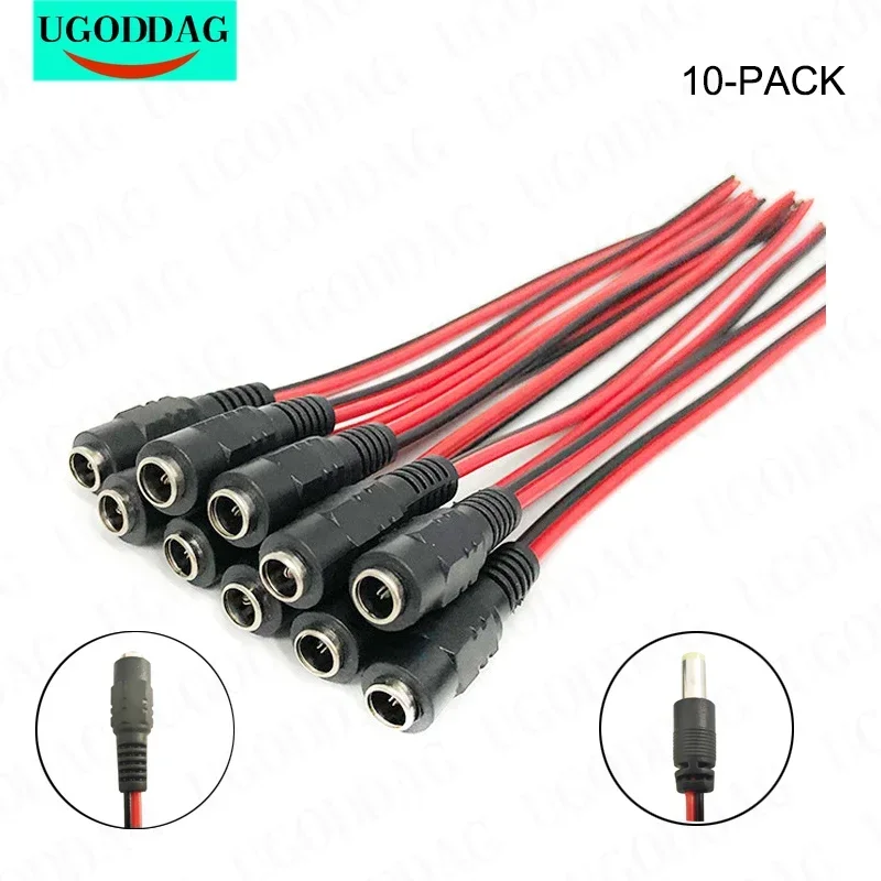 10pcs-Male-Female-DC-Power-Cable-Connector-5-5x2-1mm-Plug-Wire-2pin ...