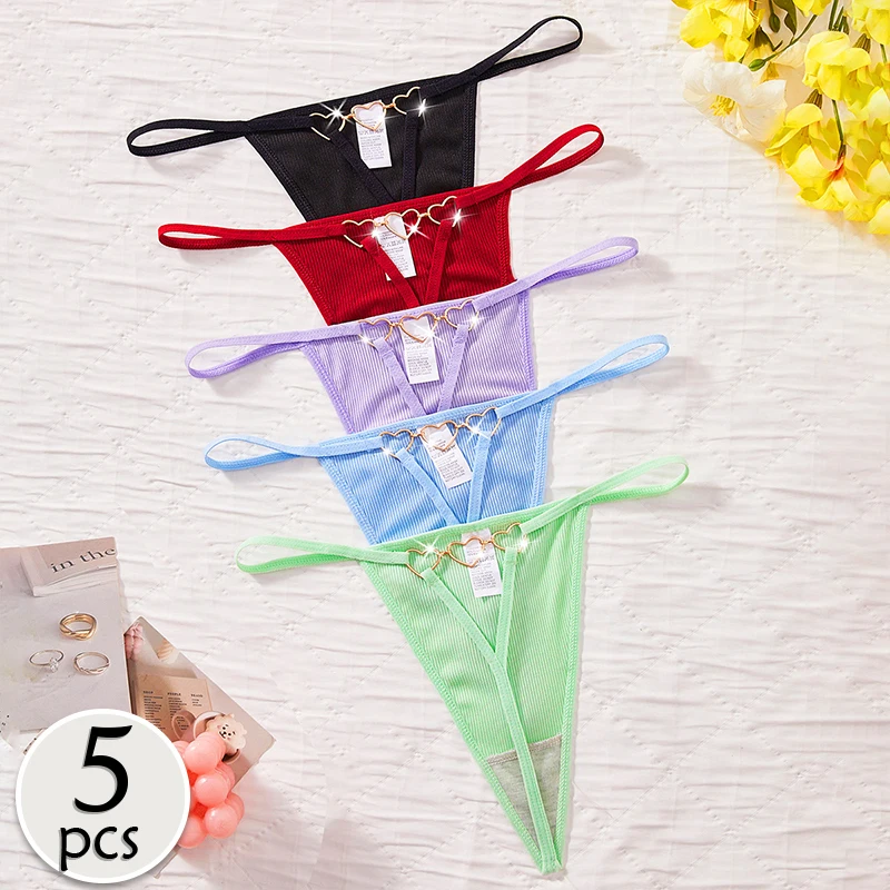 5pcs-Sexy-Ladies-G-string-Low-Rise-Intimate-Lingerie-Heart-Decoration-T ...