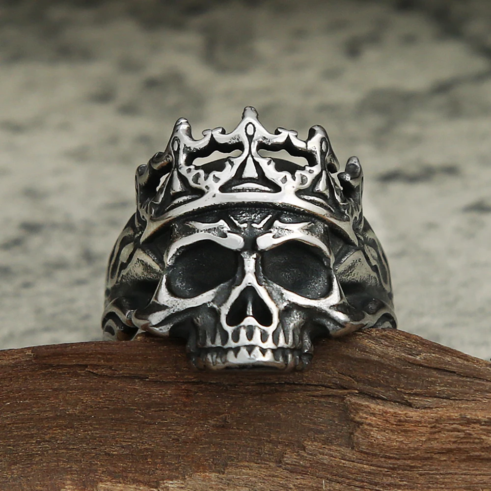 Gothic-Vintage-Stainless-Steel-Crown-Skull-Ring-For-Men-Boys-Punk-Skull ...