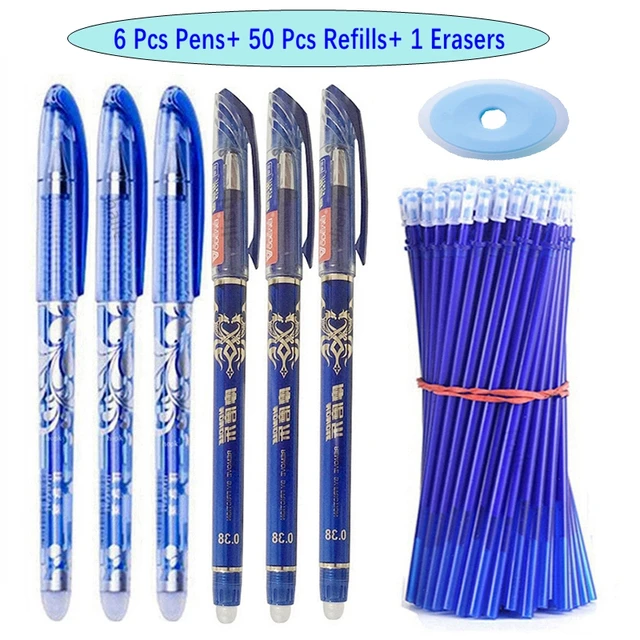 57Pcs/Set Erasable Gel Pens Black Blue Refill Rod 0.5mm Ballpoint Pen ...