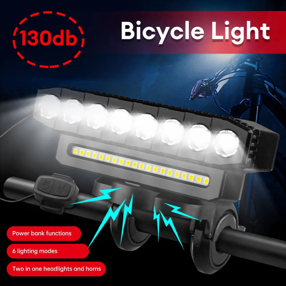 LED-Bicycle-Light-Rechargeable-Bike-Front-Light-with-130DB-Bell ...