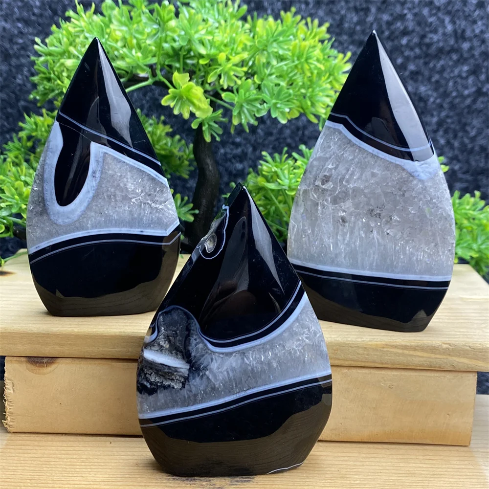 Natural-Gemstone-Black-Onyx-Striped-Geode-Free-Form-Torch-Reiki-Healing ...