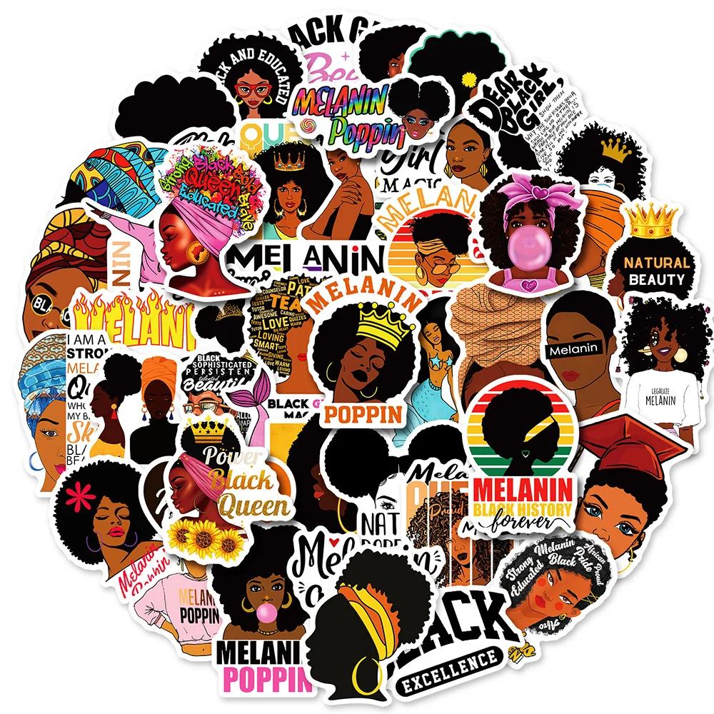10/30/50PCS Pop Black Skin Girl Melanin Stickers DIY Phone Laptop ...