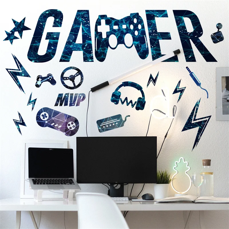 Gamer-Vinyl-Wall-Stickers-Game-Room-Decor-Self-Adhesive-Gaming-Room ...
