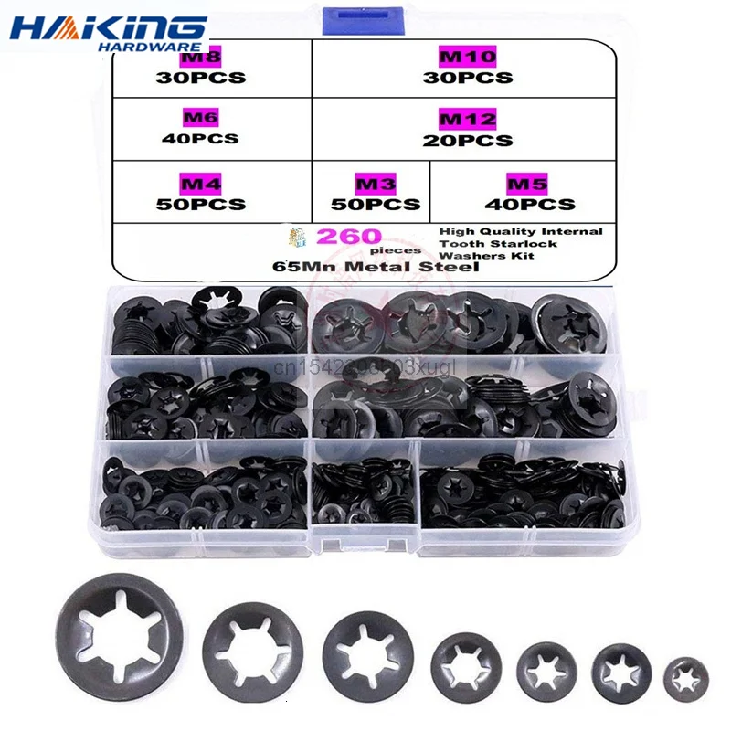 260Pcs-M3-M4-M5-M6-M8-M10-M12-Push-on-Locking-Washers-Star-Nut-Metal ...