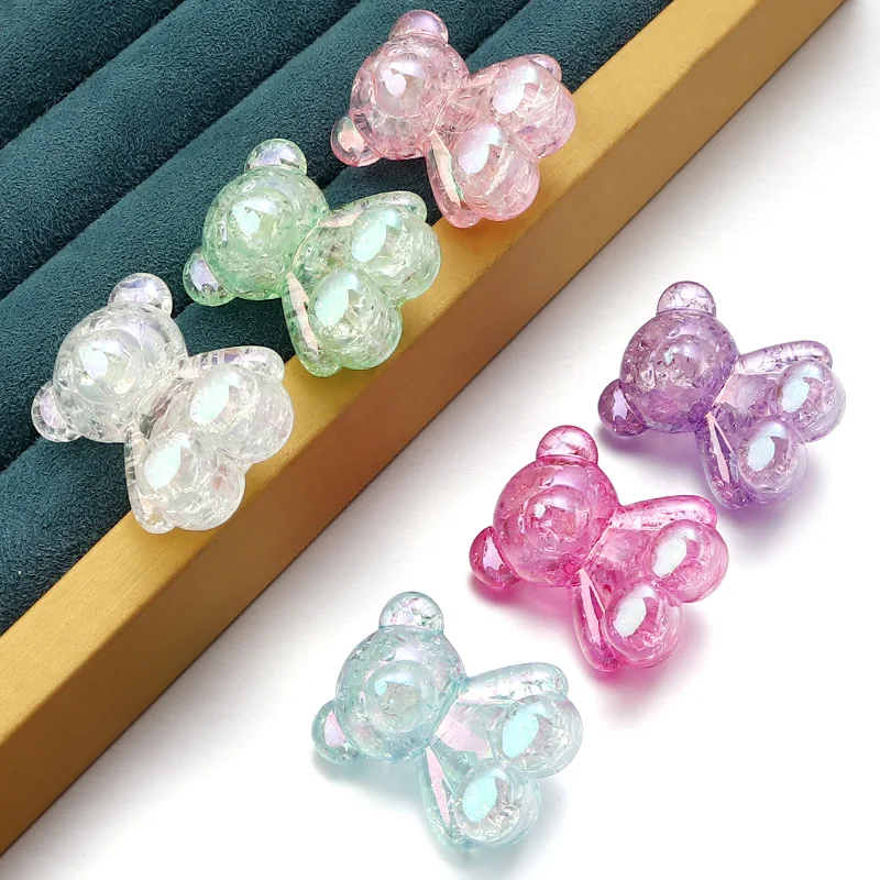 5pcs Acrylic Bursting Bear Shape Bead 26x31mm Mix Color Loose Spacer ...