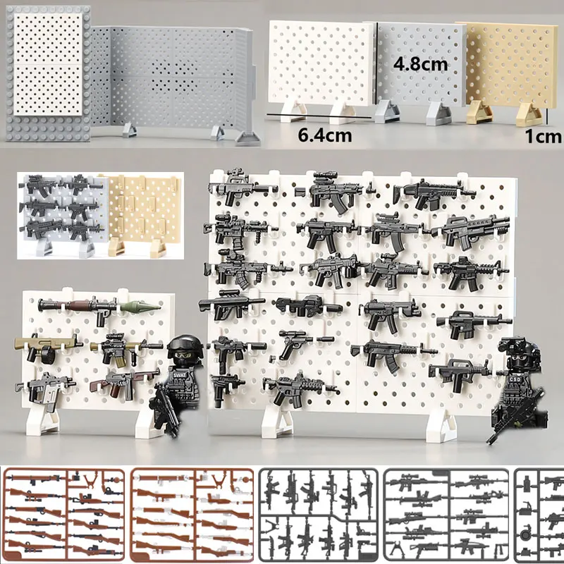 Military Gun Weapon Storage Wall Set Building Blocks SWAT Figures Racks ...