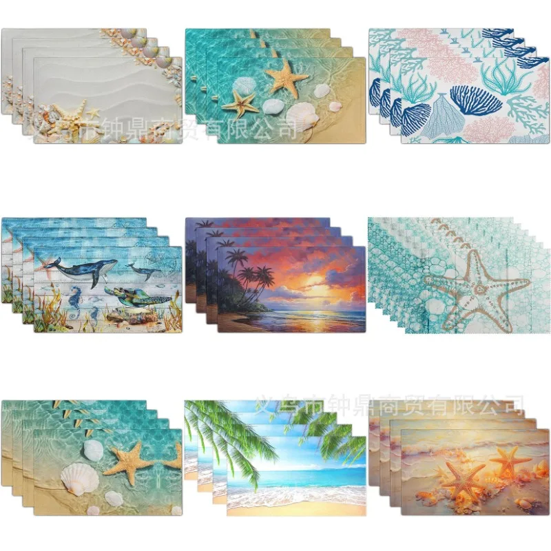 Beach-Theme-Placemats-Set-of-4-Summer-Ocean-Blue-Coastal-Sea-Life-Table ...
