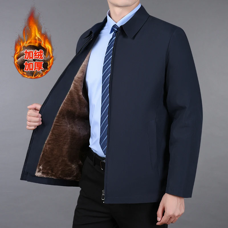 Men Business Jacket Parkas Mid-aged Men's Lapel Jacket with Zipper ...