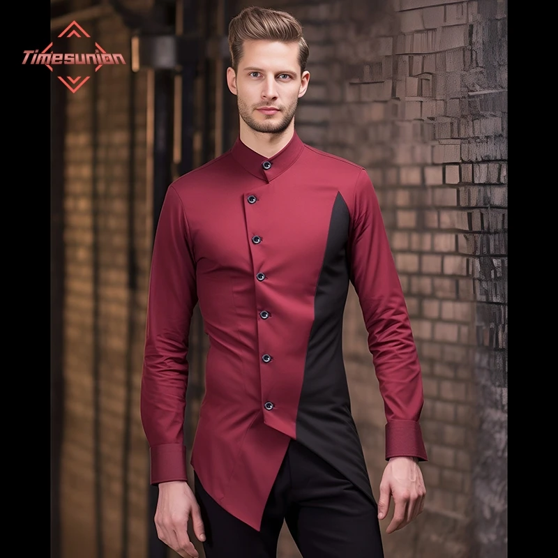 Fashion-Irregular-Shirts-for-Men-Stitching-Color-Mens-Shirts-Business ...