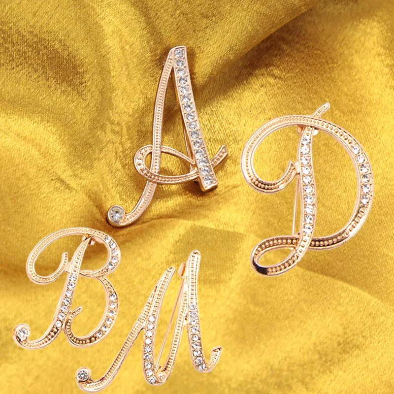 New-Rhinestones-Crystal-A-Z-Letter-Initial-Brooch-Pin-for-Women-Gold ...
