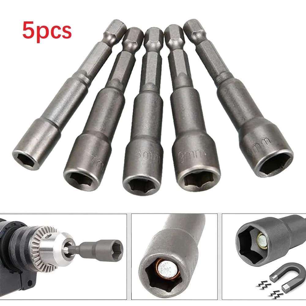 5pcs Hex Socket Socket 6/7/8/9/10mm Magnetic Nut Screwdriver 1/4 Hex ...