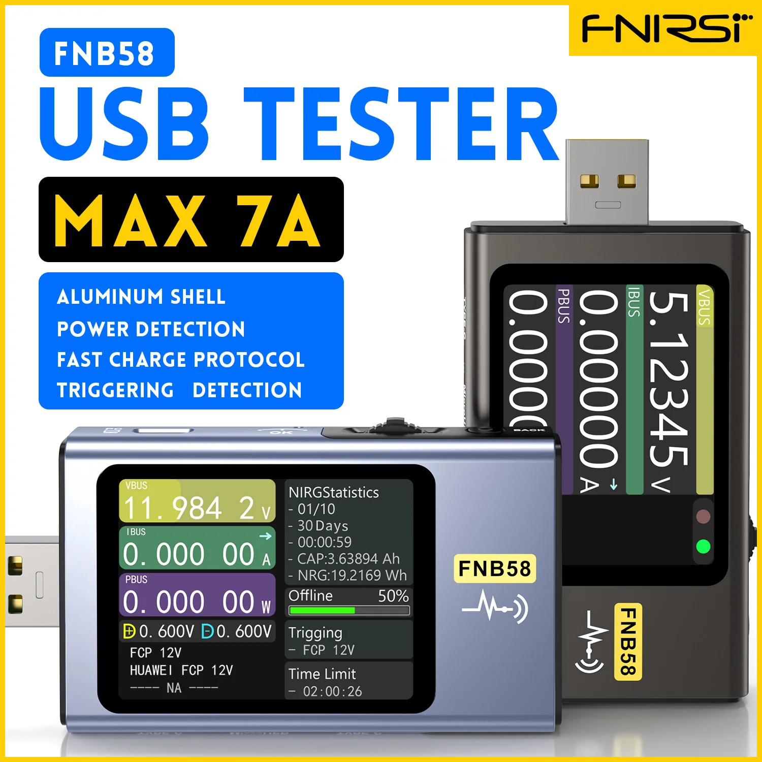 FNIRSI FNB58 Tester Voltmeter Ammeter USB Test Meter Type-C Fast Charge ...