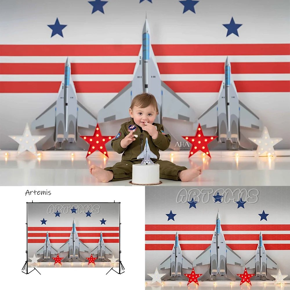 Pilot-Captain-Girl-Boy-Cake-Smash-Backdrops-American-Flag-Star-Stripe ...