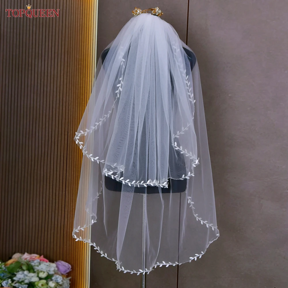 Topqueen V141 2 Tier Lace Wedding Veils With Blusher Bridal Veils Cover ...