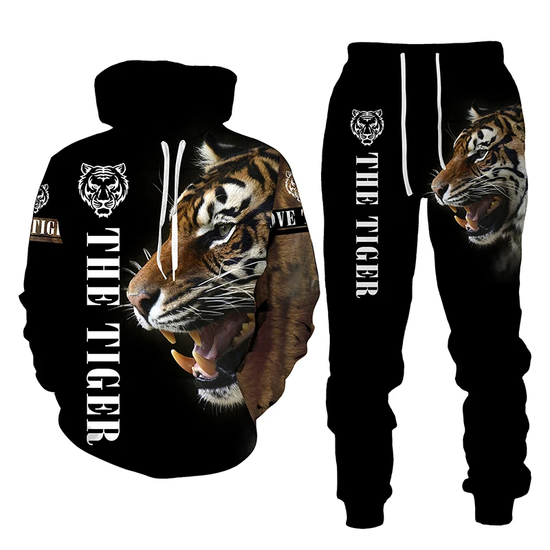 Sweatshirt Sets 3D Print The Tiger Hoodie Sweatshirt Men's Tracksuit 2 ...