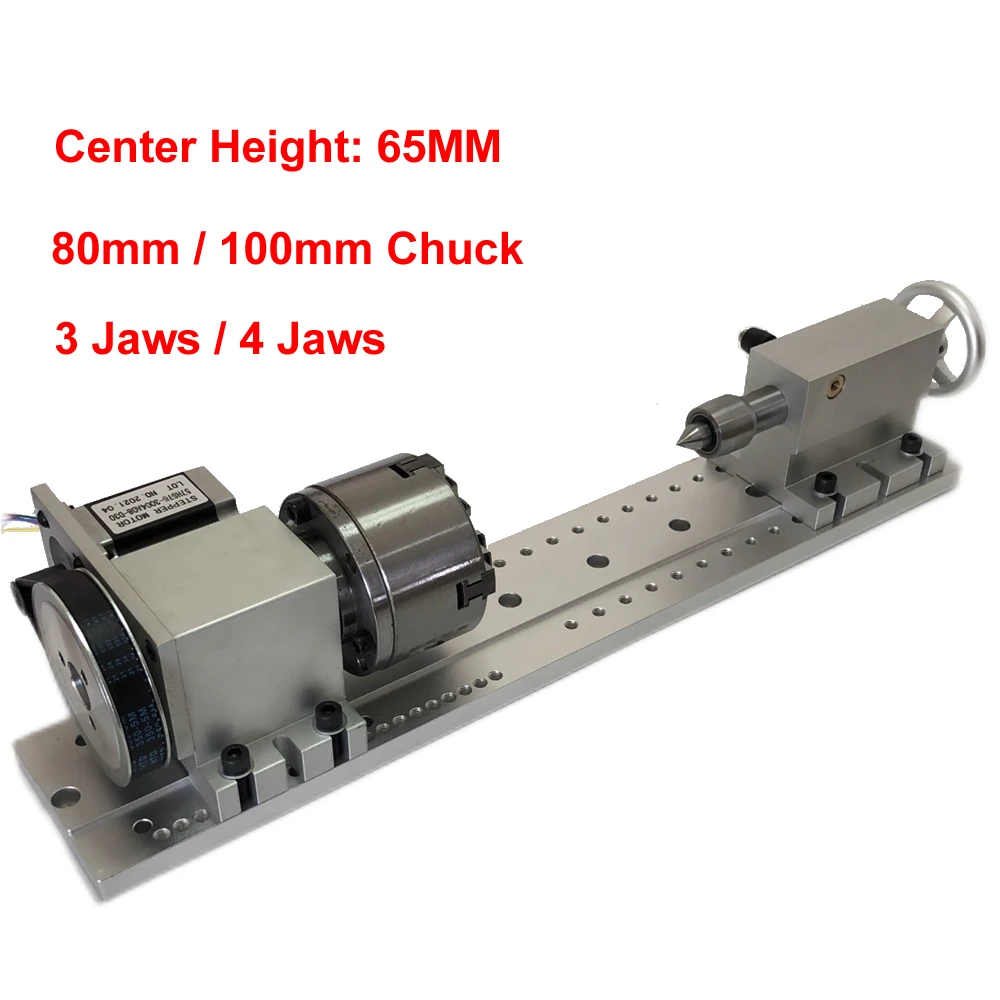 Center Height 65MM 4 Axis CNC Rotary A Axis 3 / 4 Jaws 80mm 100mm Chuck ...