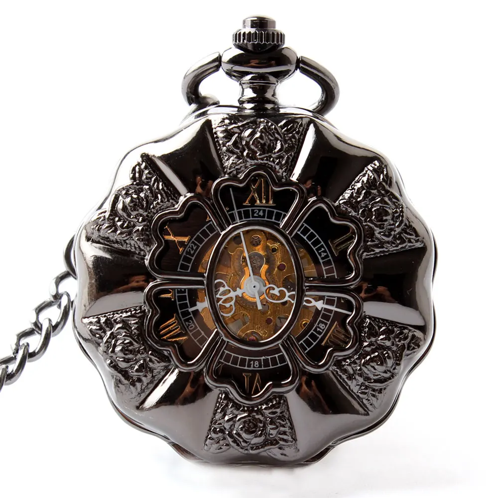 Black Full Steel Luminous Mechanical Pocket Watch Steampunk Vintage ...