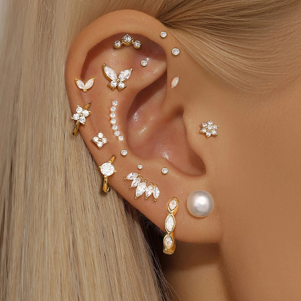 2PCS Stainless Steel Flat Head Tragus Helix Cartilage Piercing Crown ...