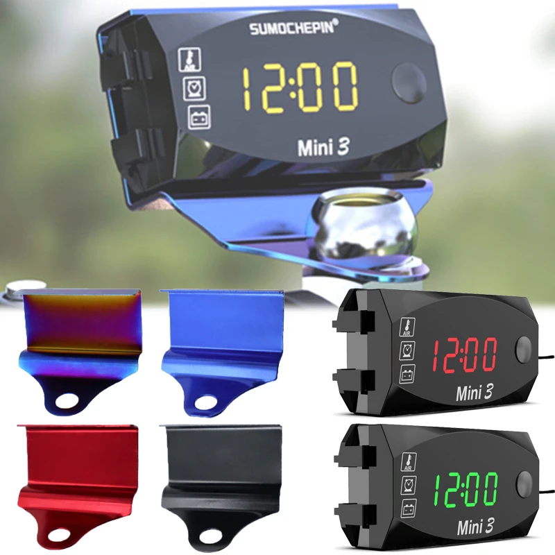 LED Motorcycle Electronic Clock Thermometer Voltmeter with Voltmeter ...