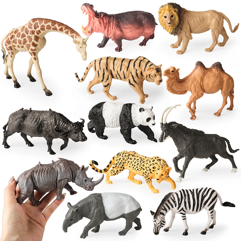 Oenux 4pcs Wild Animals Action Figure African Lion Tapirus indicus ...