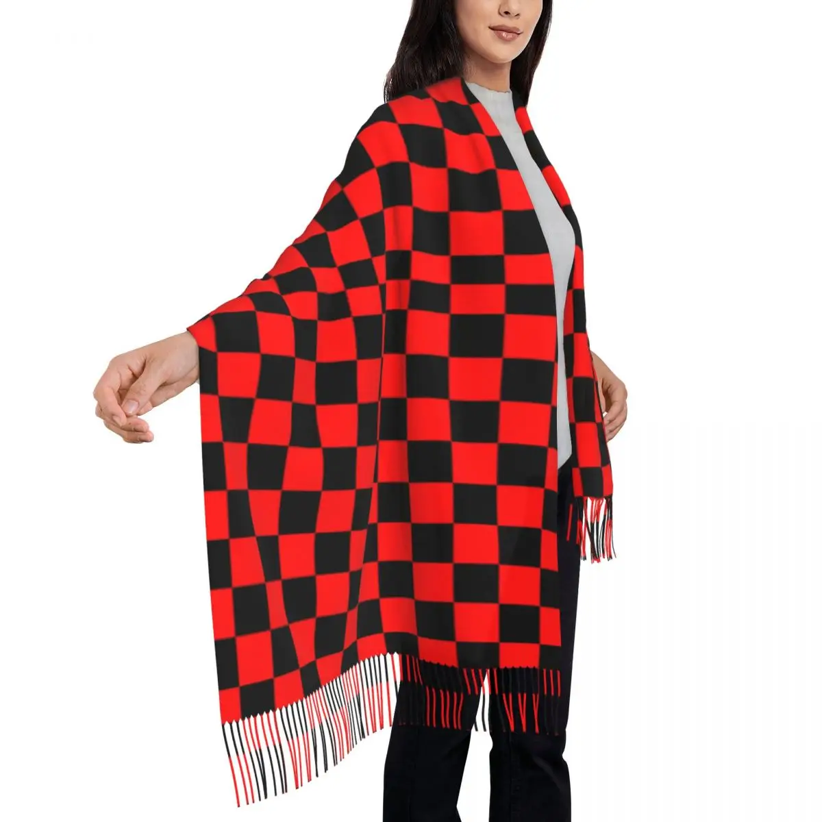 Female-Scarf-Outdoor-Black-And-Red-Two-Tone-Head-Scarves-with-Long ...