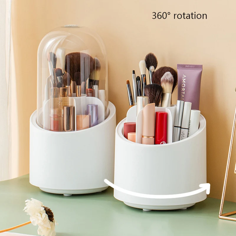 360-Rotating-Makeup-Brush-Holder-with-Lid-Storage-Box-Portable-Desktop ...