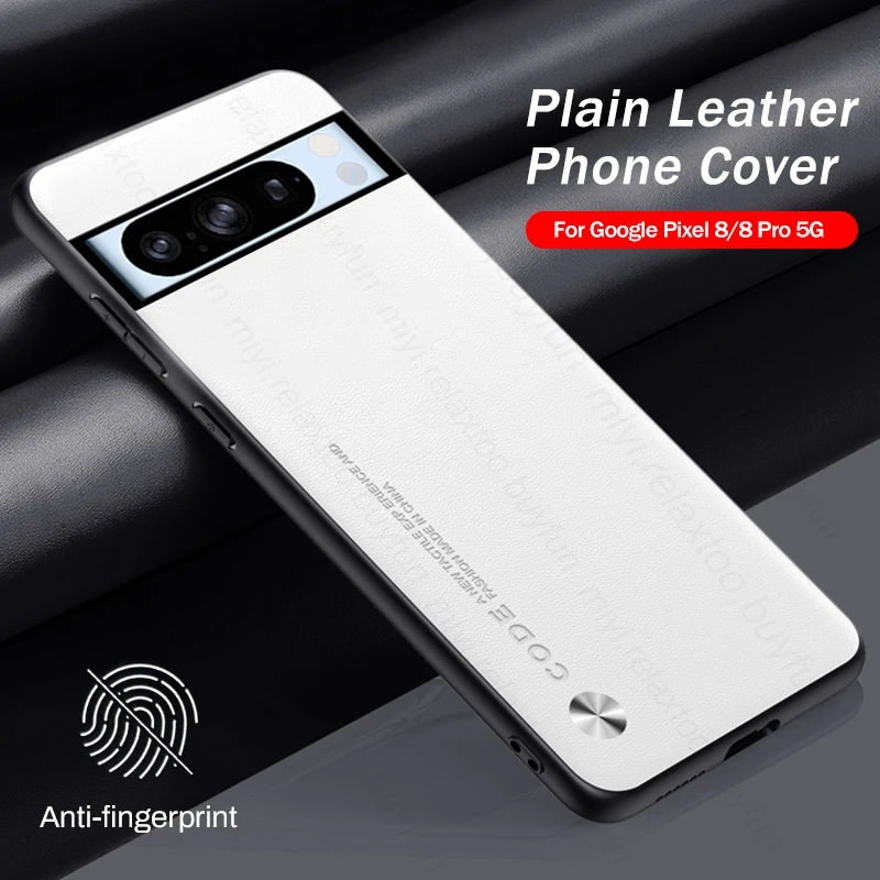 Plain-Skin-Leather-Back-Cover-For-Google-Pixel-8-Pro-5G-Case-Soft ...