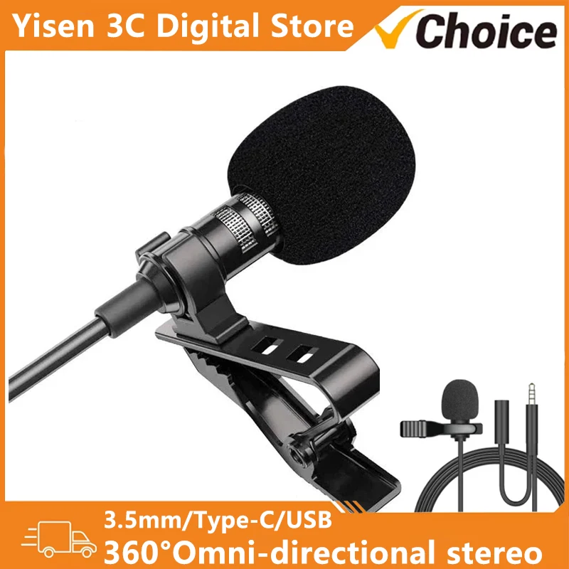 1.5m Mini Portable Lavalier Microphone Condenser Clip-on Lapel Mic ...