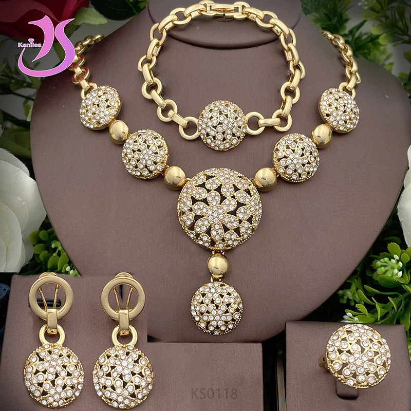 Dubai Gold Color Jewelry Set Women Rhinestone | Rhinestone Jewelry ...