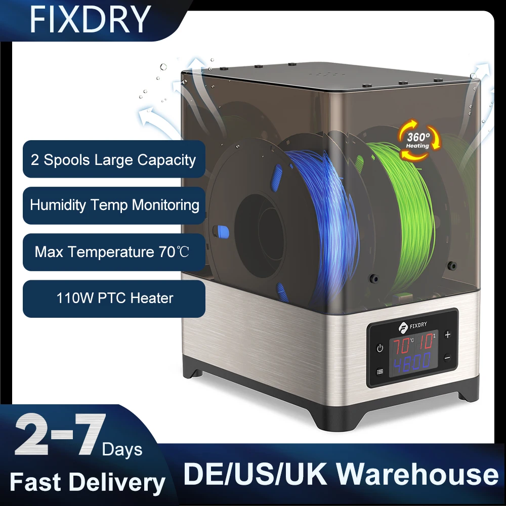 FIXDRY-NT1-3D-Printer-Filament-Dryer-Box-2-Rolls-3Kg-Filament-Holder ...
