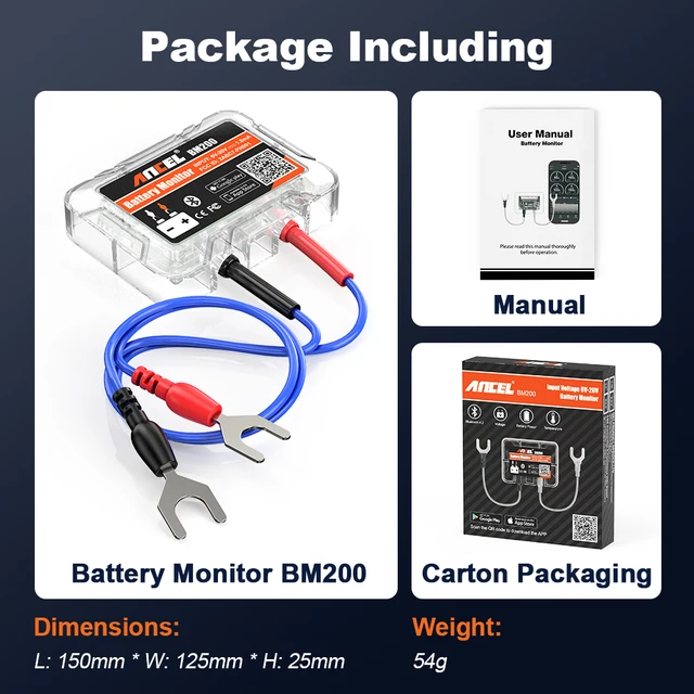 ANCEL BM200 12V Battery Monitor Wireless Bluetooth Car Battery Health ...